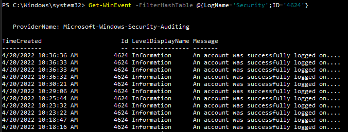 What2Log - Get-WinEvent