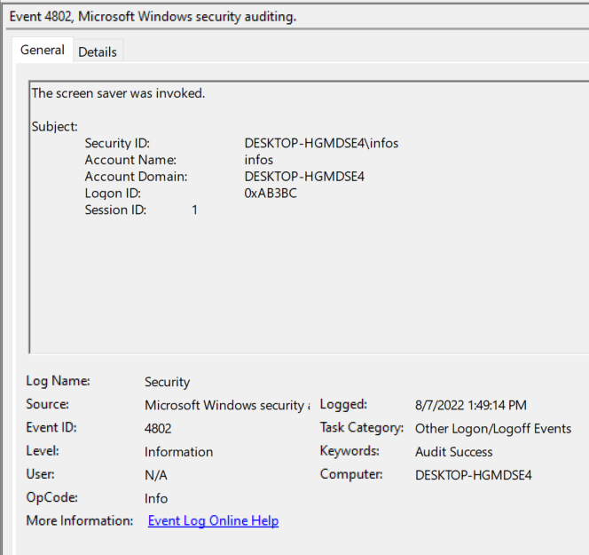 What2Log - Screen Saver Invoked