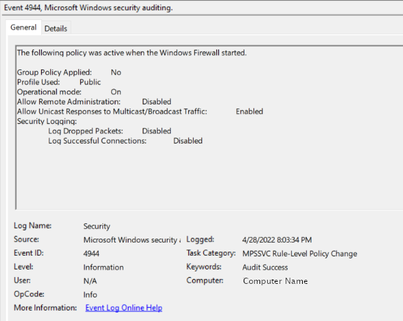 What2Log - Windows Firewall Policy Active