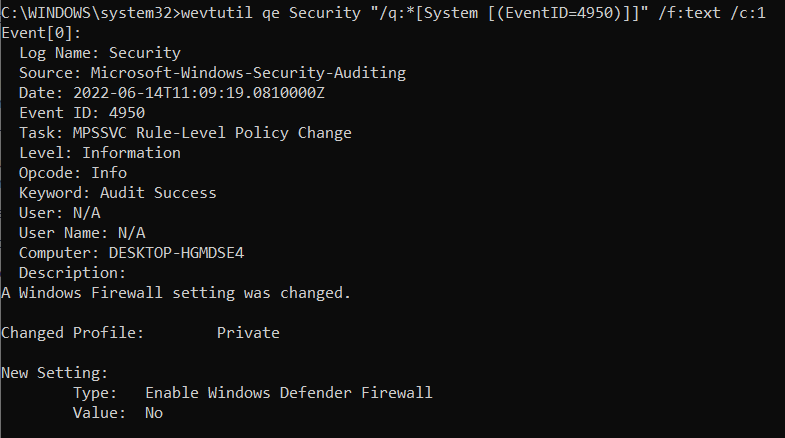 What2Log - Windows Firewall Setting Changed