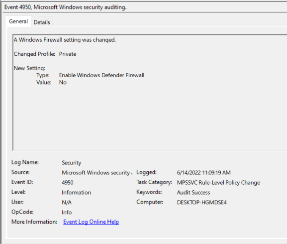 What2Log - Windows Firewall Setting Changed
