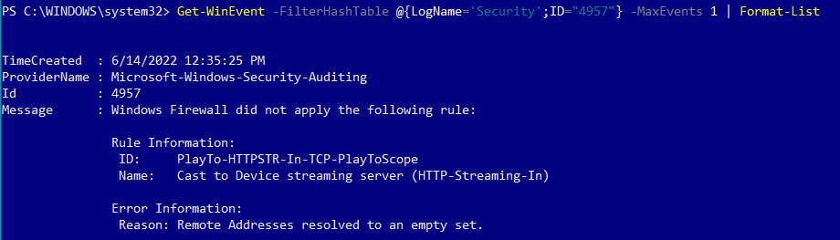 What2Log - Windows Firewall Rule Not Applied